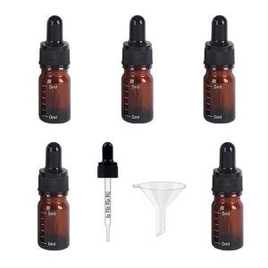 uptuoli dropper bottles, 5pcs glass dropper bottles with 1 funnel, eye dropper bottle, glass bottles with graduated pipette, leakproof essential oils bottles, dropping bottles with measured dropper