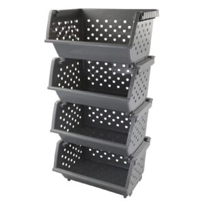 dynkona 4-pack plastic stacking storage baskets, large stackable organizer basket