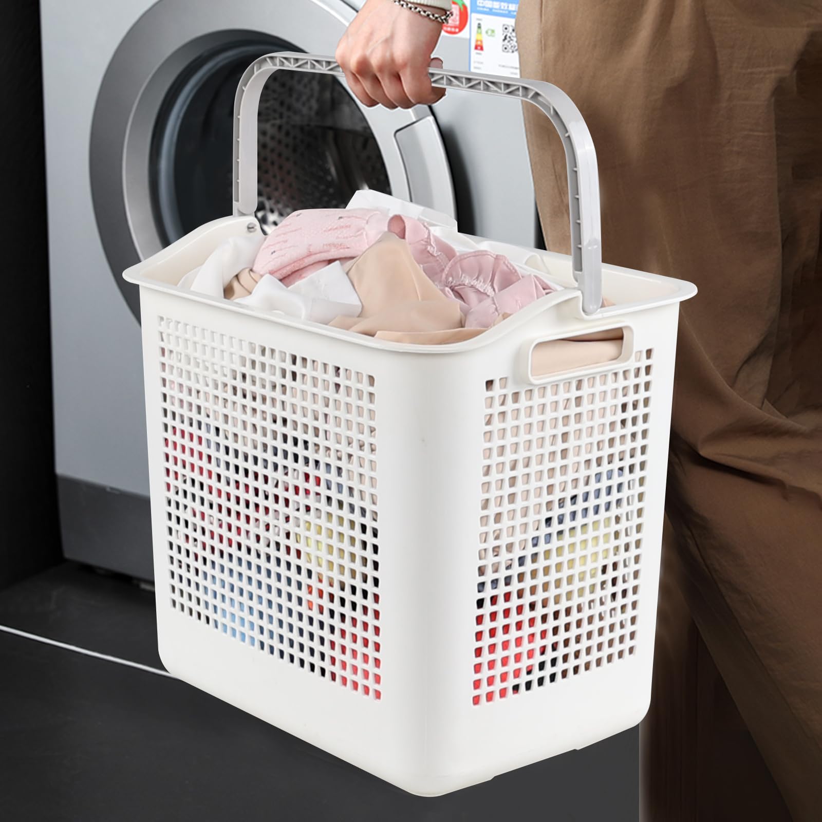 Rosebloom 35 L Plastic Portable Laundry Basket, Plastic Laundry Baskets with Handle, White, 4 Packs