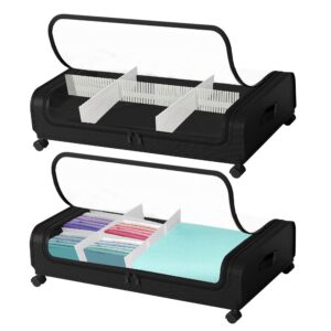 xisoco under bed storage,2 pack under the bed storage containers with wheels, underbed storage with 8pcs drawer dividers, perfect for storing bedding, clothes, shoes, toys, and more!