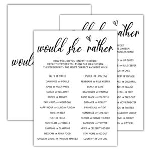 oztemety would she rather bridal shower games, minimalist engagement party game cards, bachelorette party games, aesthetic bridal shower decorations, 25 cards(white008)