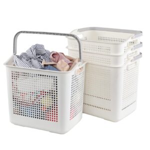 rosebloom 35 l plastic portable laundry basket, plastic laundry baskets with handle, white, 4 packs