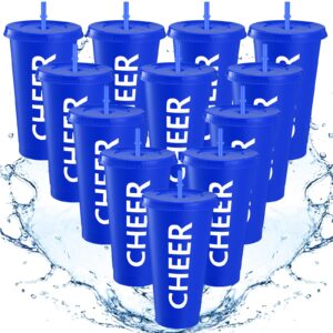 layhit cheer teams gifts cheer tumbler cups bulk 24 oz reusable cheer plastic tumbler with straw and lid cheer water bottles for team(blue,12 sets)