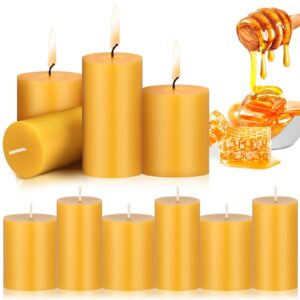 threlaco 10 pcs pure beeswax candles set natural unscented beeswax pillar candle 2.4 x 3 inch 2 x 4 inch smokeless bees wax candles long burn time scentless candles for prayer decoration home relax