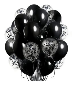 black balloons 100 pack + 10 packs of black confetti balloons, 12 inch black latex balloons - suitable for weddings, graduations, black birthday balloon party decorations