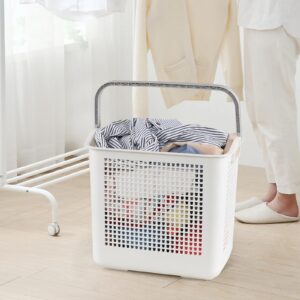 Rosebloom 35 L Plastic Portable Laundry Basket, Plastic Laundry Baskets with Handle, White, 4 Packs