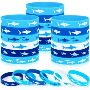 junebrushs shark party favors, 42pcs ocean sea life shark silicone bracelets rubber wristbands for baby shower under the sea themed kids birthday party gift decorations supplies