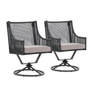 joivi outdoor swivel patio chair set of 2, rattan dining chairs with armrest and cushions, outdoor swivel chair with iron frame for garden, lawn, porch, balcony