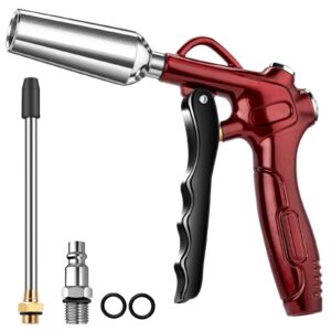 high volume air blow gun with powerful flow nozzle, retro red air nozzle blower gun with 4.9" stainless steel extension & 1/4'' standard quick plug, pneumatic tool for air compressor accessories