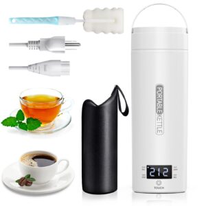 travel electric kettle portable kettle for hot water small mini tea coffee kettle water boiler, water heater with handy cup bag & brush, 4 temperature control & lcd display