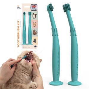 pawintown soft cat toothbrush set – suitable for dogs – food grade silicone – cat dental care, cat teeth cleaning, cat tooth brushing kit (tropical teal)