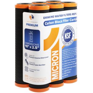 aquaboon 1 micron carbon water filter 10 x 2.5" - countertop & under sink water filter replacement cartridge - carbon block filter cto for home water filter systems compatible with ge fxwtc (6 pack)