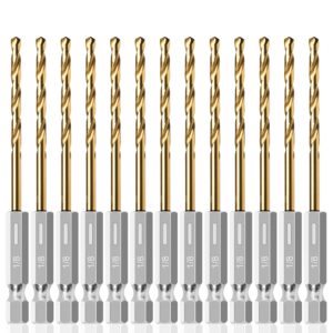 aimlentool 13pc 1/8" titanium coated twist hex shank drill bit set, 135 degree tip hss drill bit sets, impact driver drill bits for wood, steel, metal, plastic with quick change design