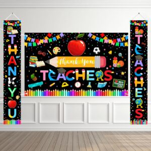 lecheme thank you teachers decorations teacher appreciation week porch signs backdrop teacher appreciation banner for school classroom decor (black, 71x43'')