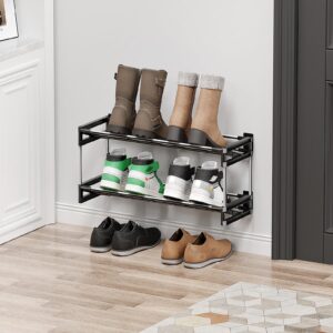 deyilian small shoe rack, 2 tier narrow shoe rack with hook and loop sticky adhesive strips wall mounted shoe rack, slim shoe rack space saving design behind the door wall shoe organizer for rv closet