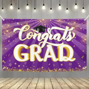 yquqwn, purple graduation banner backdrop- big, 72x44 inch, purple graduation decorations, congrats grad banner for college graduation party decorations 2024, graduation decorations class of 2024