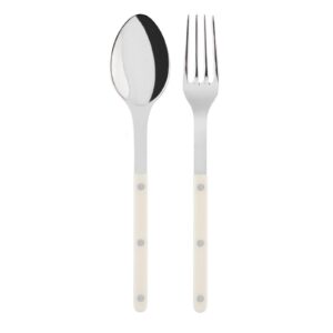 sabre paris - 2-piece serving set - bistrot collection - large fork & large spoon - stainless steel & nylon - dishwasher safe - ivory - brilliant finish