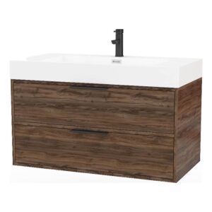 cutler kitchen and bath savoy 30" wood/cultured marble bathroom vanity - brown