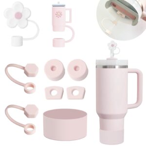 stanley cup accessories set including 6 pcs silicone spill proof stopper, 2 pcs straw cover cap for 9-10 mm straws, 1 pcs silicone boot for stanley cup stanley 40oz & 30oz tumbler (rose quartz)