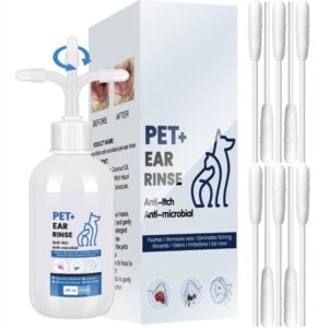 dog ear cleaner - dog ear inflammation therapy with 0.012% hypochlorous acid for itch relief, soothe ear inflammation, removes wax, odor, with 30 cotton swabs, 4 fl oz