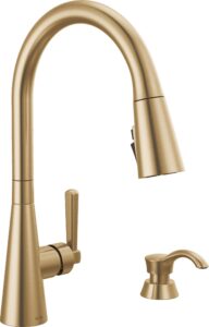 delta faucet boyd kitchen faucet with soap dispenser, kitchen faucets with pull down sprayer gold, kitchen sink faucet with magnetic docking spray head, champagne bronze 19893z-czsd-dst