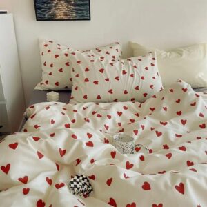 heart duvet cover queen red love heart minimalist design bedding set modern small heart pattern reversible comforter cover romantic simple home decor bedding for men women,white,full, full(200x229cm)