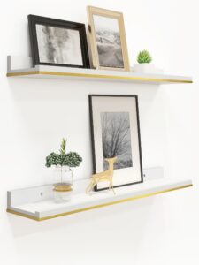 sivapleso floating shelves for wall, 24 inches long white and gold floating shelves modern picture ledge hanging wall shelves set of 2