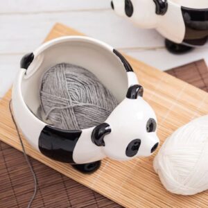 joroburo panda ceramic yarn bowl knitting bowl, knitting yarn ball holder handmade craft knitting bowl, yarn storage bowl with holes, crocheting accessories for christmas day needlecrafts(#1)