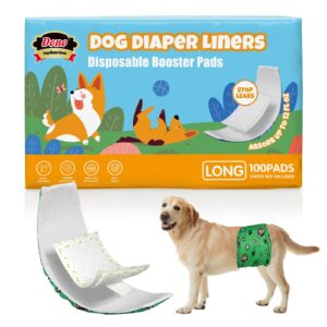 dono dog diaper liners for male and female dogs, super absorbent dog booster pads, 100ct disposable doggie diaper inserts fit reusable male belly bands, wraps, washable period panties (long)