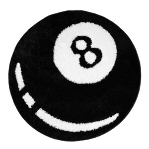 slothy fafi 8 ball rug - 24 inch white & black hypebeast rug - cool rugs and aesthetic rugs for bedroom & living room - y2k rug for y2k room decor