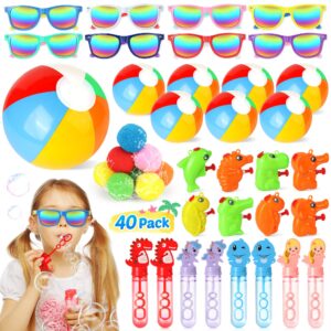 mocoosy beach party favors for kids, 40 pack pool party favors summer water toys goody bag stuffers including beach balls, bubble wands, sunglasses bulk for birthday party supplies outdoor fun play