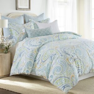 Levtex Home - Cortona Paisley Duvet Cover Set - Full/Queen Duvet Cover (90 x 94in.)+ Two Standard Pillow Cases (26 x 20in.) - Paisley - Green, Yellow, Blue, and White - Cotton