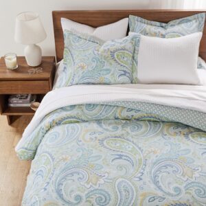 Levtex Home - Cortona Paisley Duvet Cover Set - Full/Queen Duvet Cover (90 x 94in.)+ Two Standard Pillow Cases (26 x 20in.) - Paisley - Green, Yellow, Blue, and White - Cotton