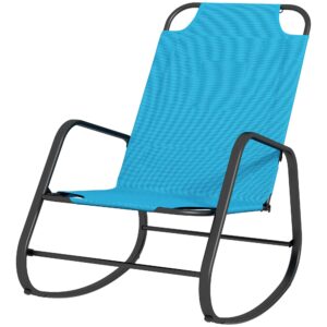 outsunny garden rocking chair, outdoor indoor sling fabric rocker for patio, balcony, porch, light blue