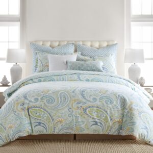 levtex home - cortona paisley duvet cover set - full/queen duvet cover (90 x 94in.)+ two standard pillow cases (26 x 20in.) - paisley - green, yellow, blue, and white - cotton