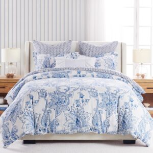 levtex home - bennett duvet cover set - king duvet cover + two king pillow cases - floral paisley - blue and white - duvet cover (106 x 94in.) and pillow case (36 x 20in.) - cotton