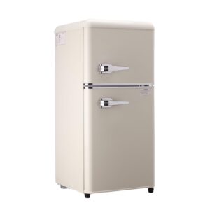 kazigak 3.5 cu ft mini refrigerator, compact refrigerator with freezer, double door, 7 level adjustable thermostat, cream for home, office, dorm