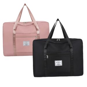 quilt storage bag waterproof storage bag quilt clothes organizing bag moving packing bag cover trolley bag(pink & black 2pcs)