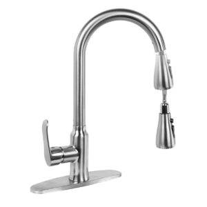 kitchen faucet with pull down sprayer, brushed nickel kitchen sink faucet, single handle stainless steel rv faucet for kitchen sink with deck plate