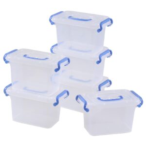 lasbily 6 packs mini plastic clear storage box container with lids, small stackable bin with latch, 1.5 l