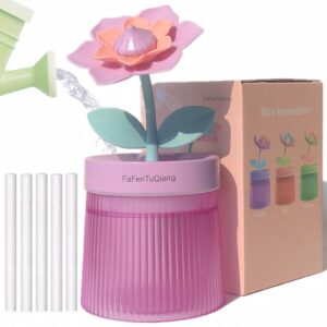 desk mini humidifier,personal small humidifier diffuser 260ml portable,cute,flower,quiet,cool mist, auto off,colorful light,top fill air humidifier for plants bedroom baby room office travel home