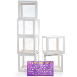 ledido white transparent balloon boxes with 78 letters, 13.2" big name boxes for baby shower clear baby boxes for gender reveal, birthday wedding, graduation prom party decorations -6 pcs