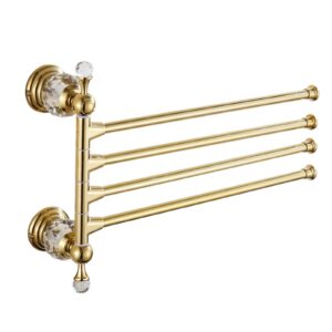 metal swivel towel rack with crystal decor, multi-bar bathroom towel rack euro stainless steel towel bar for bathroom, kitchen, home décor-3-arm-golden (size : 4-arm)