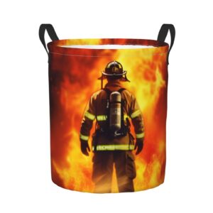 delerain firefighter hero laundry basket, waterproof laundry hamper with handles, collapsible toy bins dirty clothes round storage basket for home bathroom office nursery, 16.5x13.8(s)