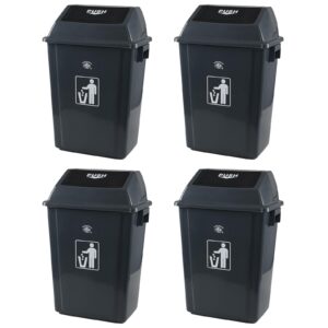 lasbily set of 4 15 gallon plastic swing top trash cans, large tall kitchen waste garbage bin with swing lid for indoor/outdoor use