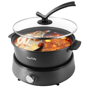 food party hot pot electric upgraded separable shabu shabu pot with divider hotpot pot electric cooker dual sided 110v 1350w non-stick 5l fondue pot for 2-6 people