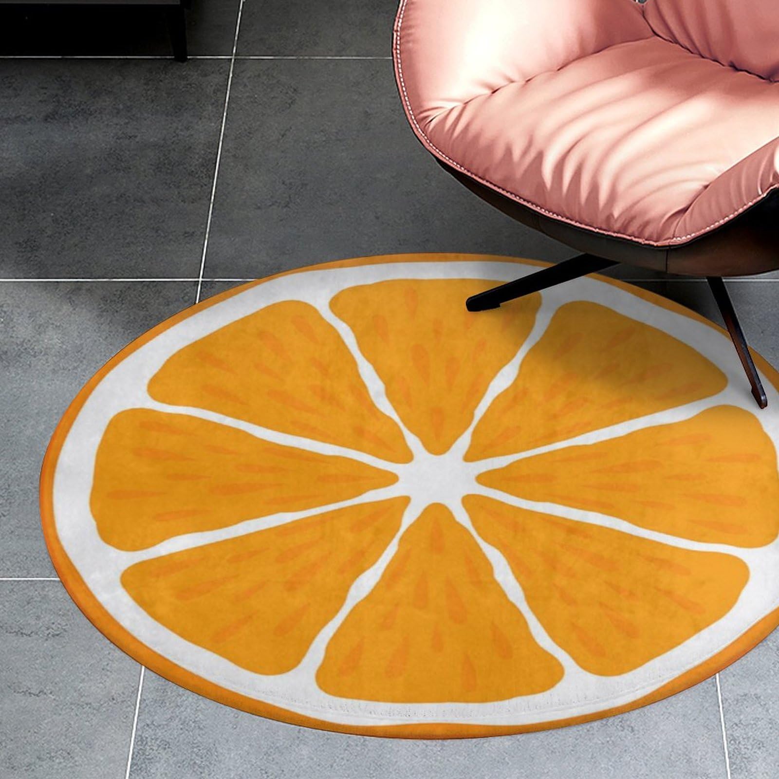 MoBlinko Fruit Rug Orange Round Rug 3 Ft Circle Rug Carpet Circular Rugs Non Slip Mat for Kitchen Living Room Bedroom Decoration