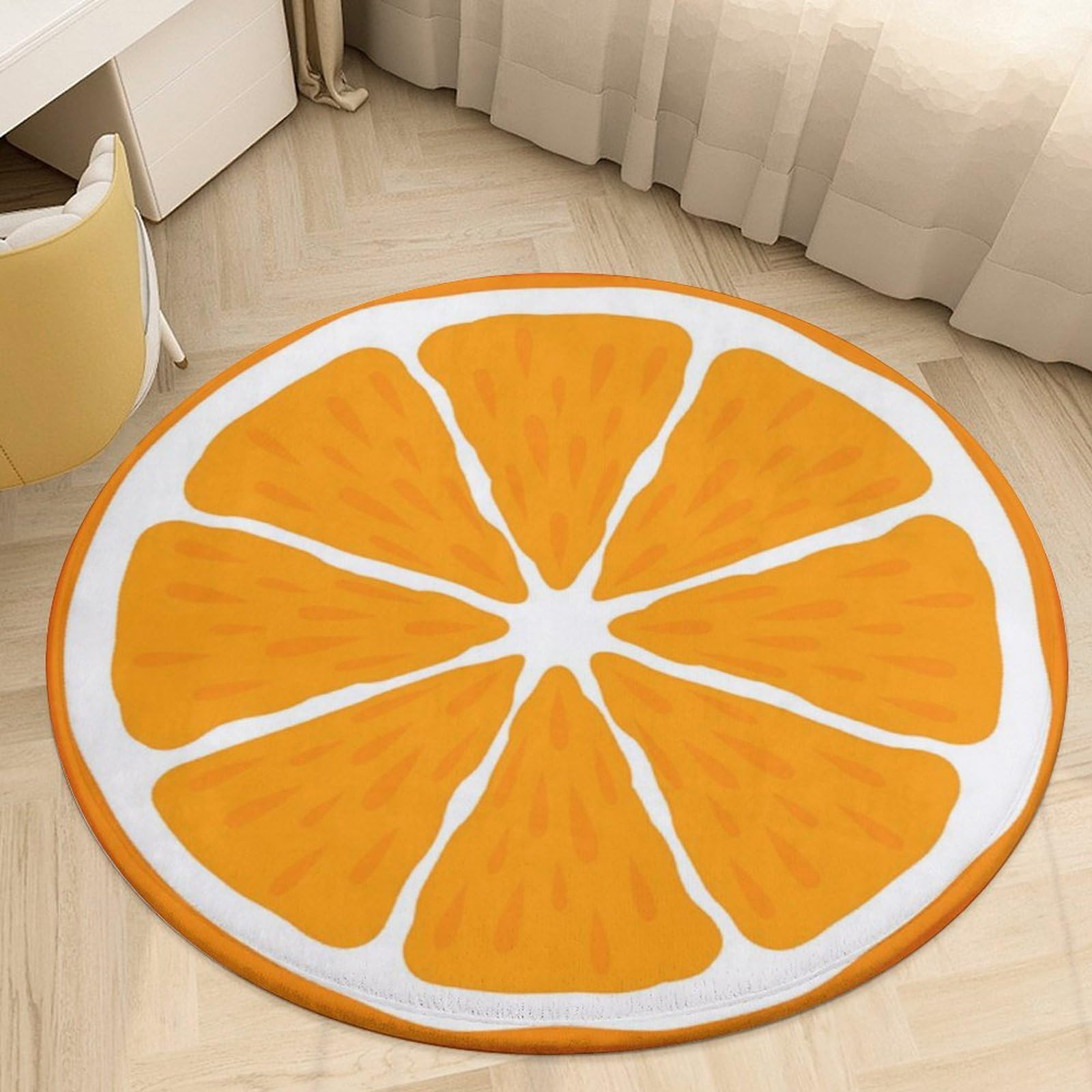 MoBlinko Fruit Rug Orange Round Rug 3 Ft Circle Rug Carpet Circular Rugs Non Slip Mat for Kitchen Living Room Bedroom Decoration