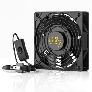 atom nexus ac axial fan an1225, 120v computer fan with ac plug, quiet muffin fan, 120mm x 25mm computer cooling fan for diy cooling ventilation exhaust projects