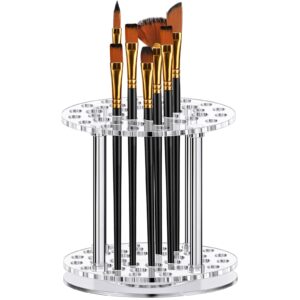 doublefill acrylic paint brush holder for artist 5.75 x 5.75 x 5.75 inch 360 rotating paint brush organizer large capacity watercolor brush holder art supply organizer for desk craft arts, 40 holes